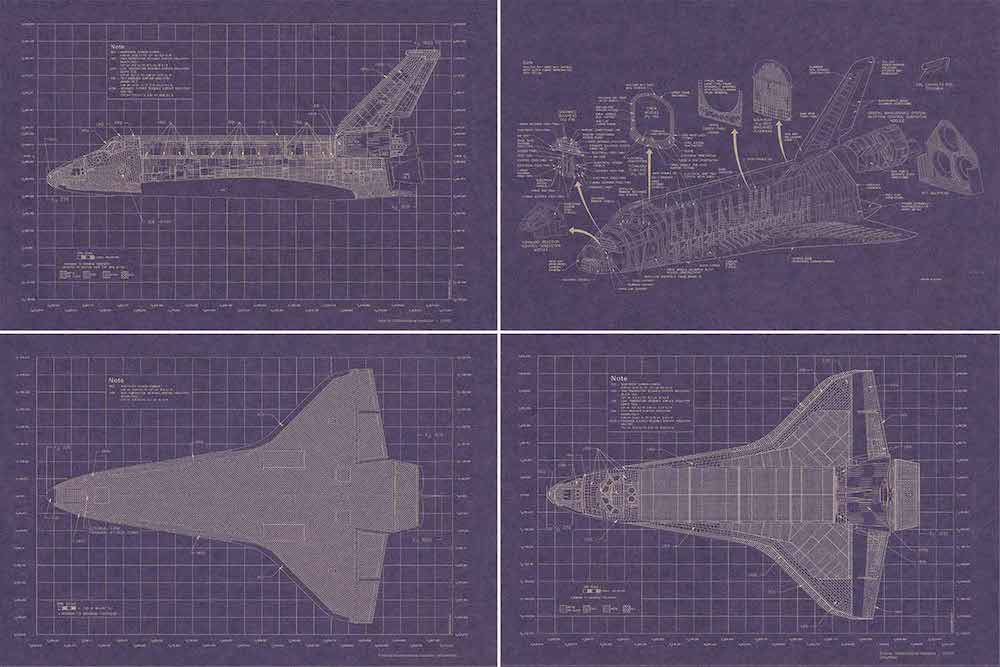 NASA: Space Shuttle Insulation Layout Set of 4 Blueprints — Secret Compass