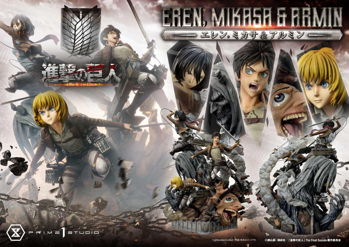 Attack on Titan: Eren, Mikasa & Armin Statue — Secret Compass